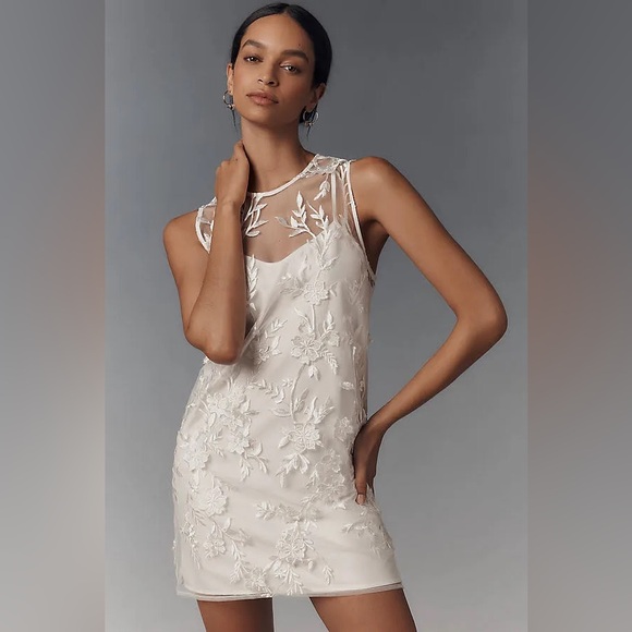 Flat White | Dresses | Flat White Sheer Embroidered Mini Dress | Poshmark